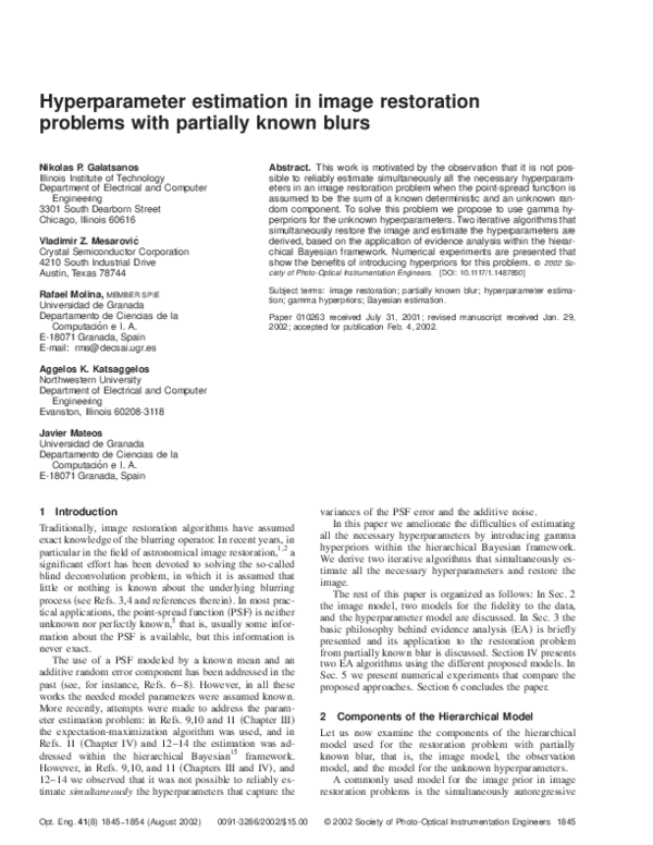 (PDF) Hyperparameter estimation in image restoration problems with partially known blurs