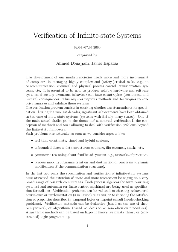 Pdf Verification Of Infinite State Systems