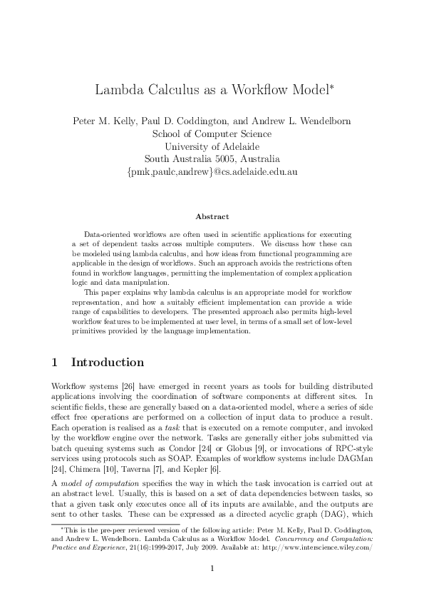(PDF) Lambda Calculus as a Workflow Model