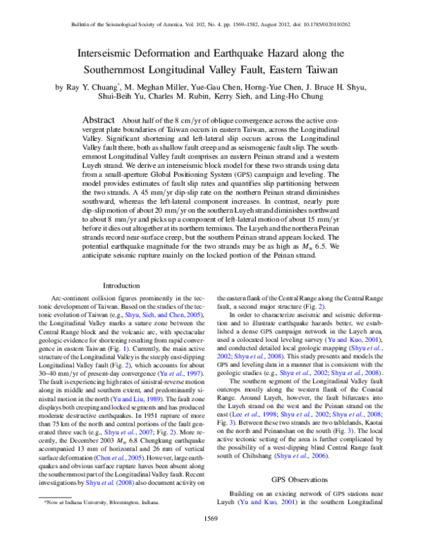 (PDF) Interseismic Deformation and Earthquake Hazard along the ...