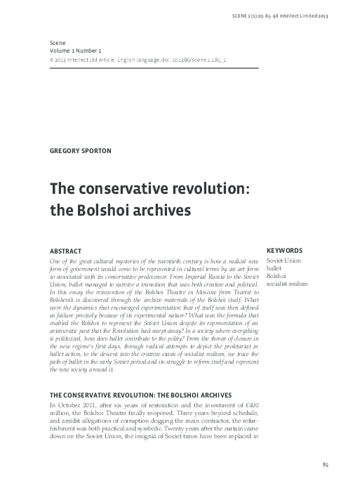 (PDF) The Conservative Revolution: the Bolshoi Archives