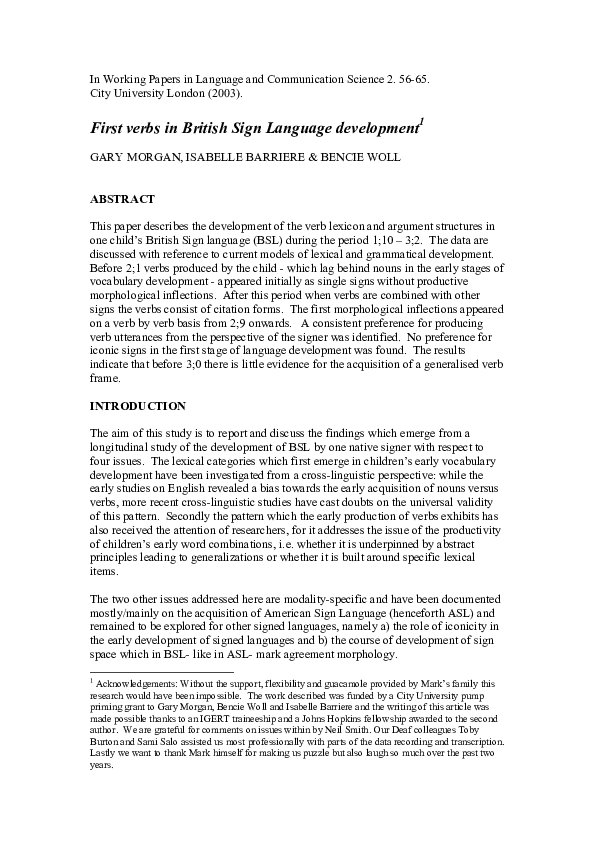 (PDF) First verbs in British Sign Language development1