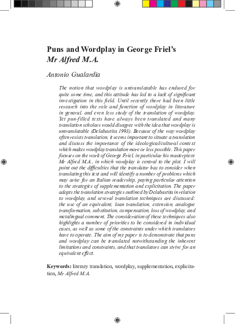 (PDF) Puns and Wordplay in George Friel’s Mr Alfred M.A.