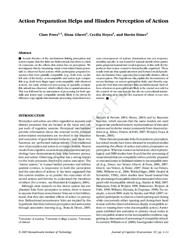 (PDF) Action Preparation Helps and Hinders Perception of Action