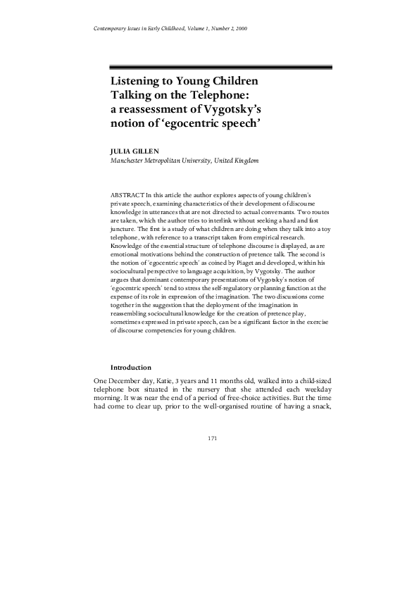 (PDF) Listening to Young Children Talking on the Telephone: a ...