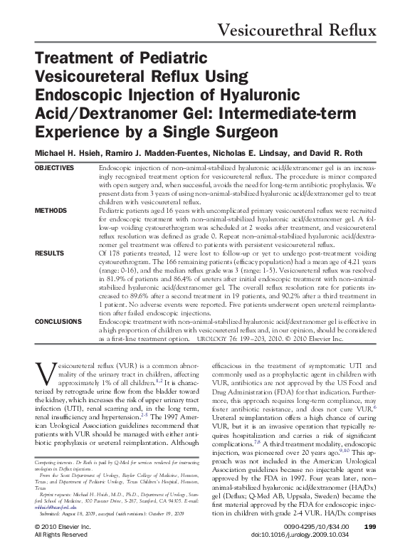 (PDF) Treatment of pediatric vesicoureteral reflux using endoscopic ...