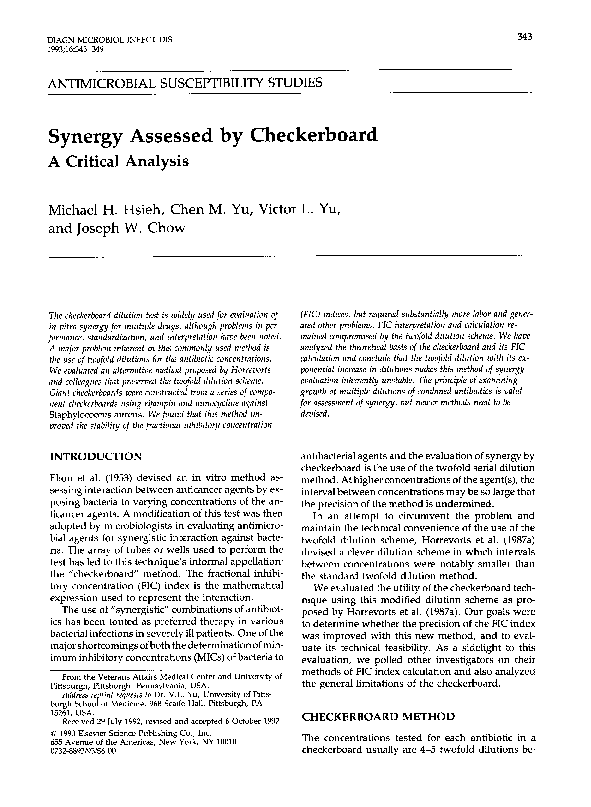 (PDF) Synergy assessed by checkerboard. A critical analysis.