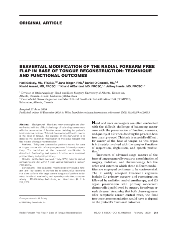 (PDF) Beavertail modification of the radial forearm free flap in base ...