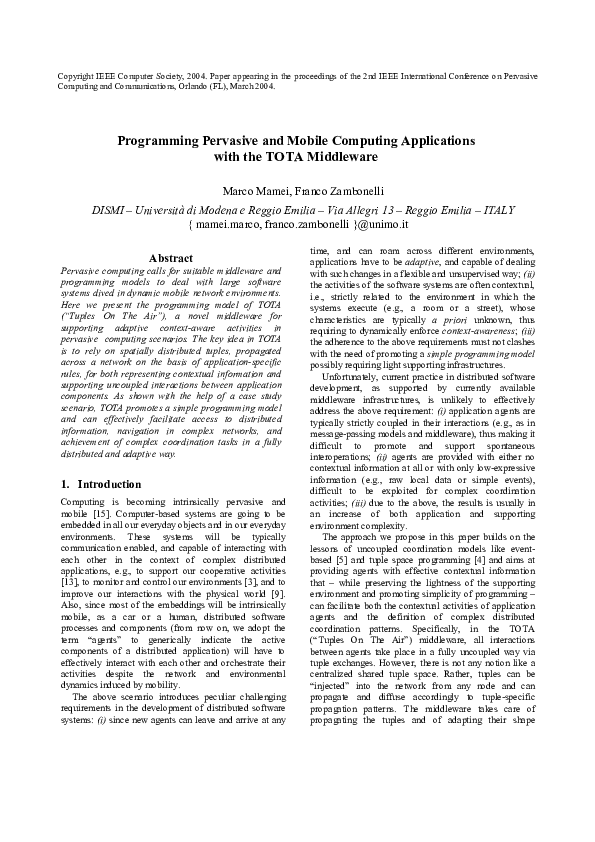 (PDF) Programming Pervasive and Mobile Computing Applications with the ...