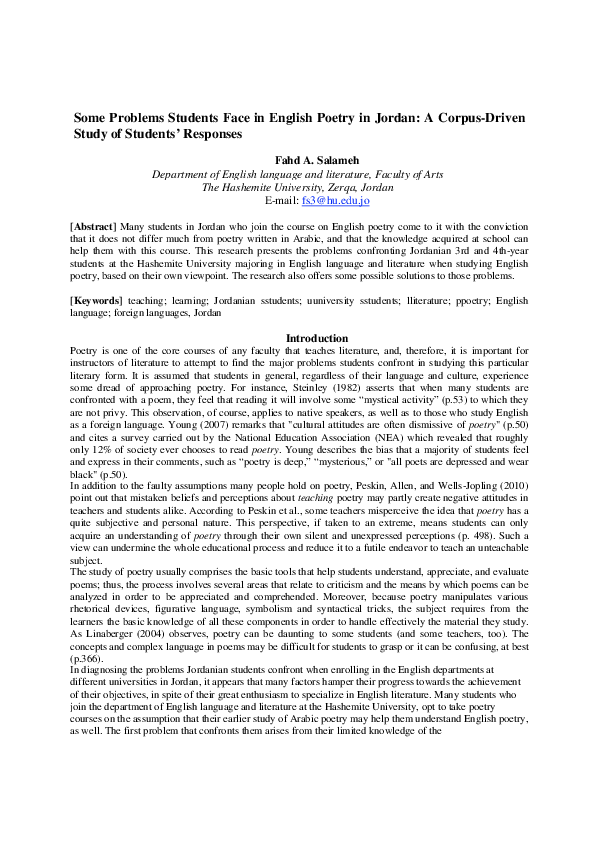 (PDF) Some problems students face in studying English poetry in Jordan ...