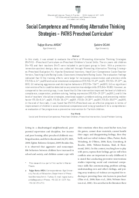 (PDF) Social Competence and Promoting Alternative Thinking Strategies ...