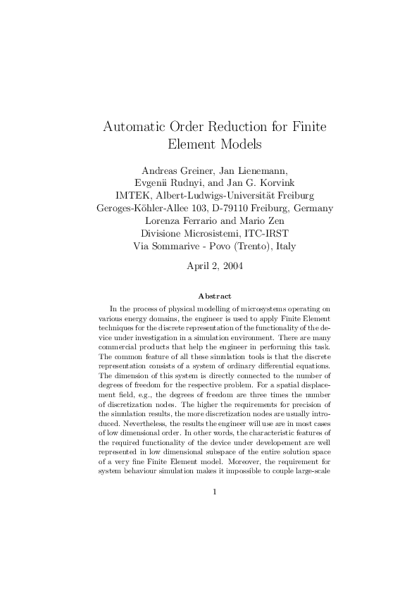 (PDF) Automatic Order Reduction for Finite Element Models