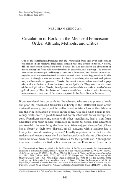 (PDF) Circulation of Books in the Medieval Franciscan Order: Attitude ...