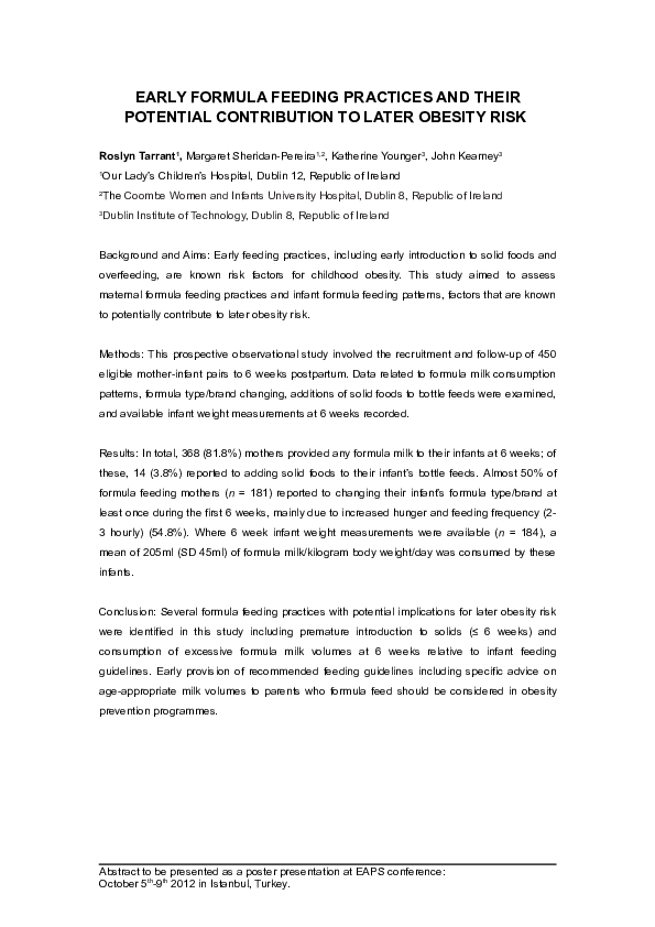(DOC) Early formula feeding practices and their potential contribution ...