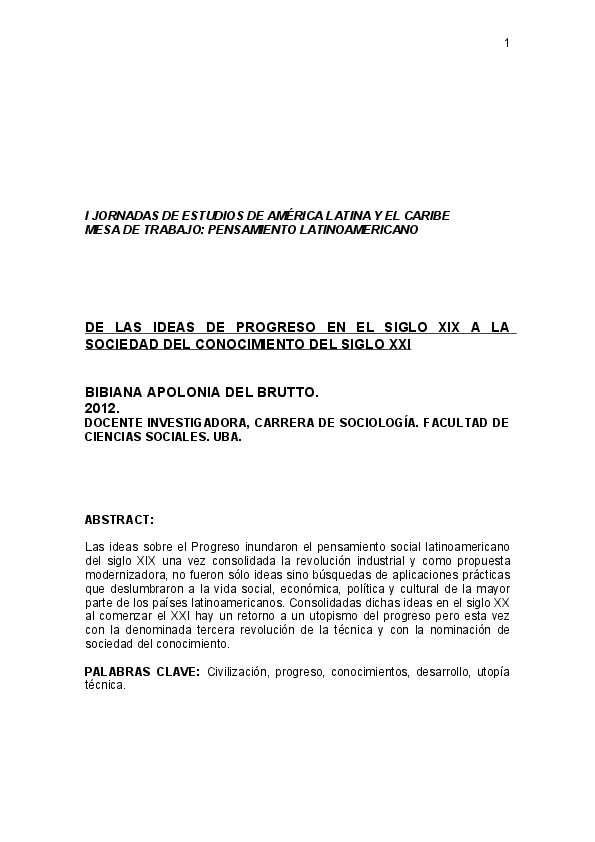 (DOC) De las ideas de progreso en el siglo XIX a la sociedad del ...