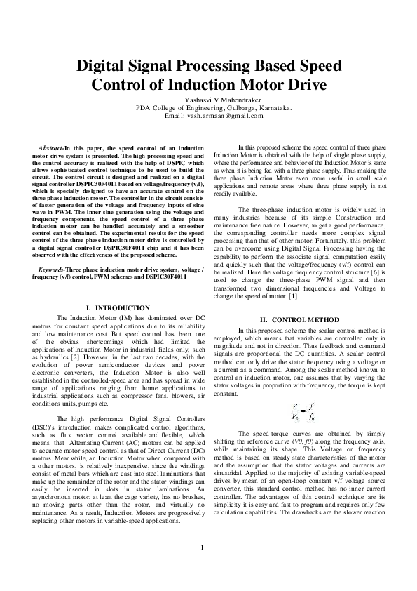 (PDF) Digital Signal Processing Based Speed Control of Induction Motor ...