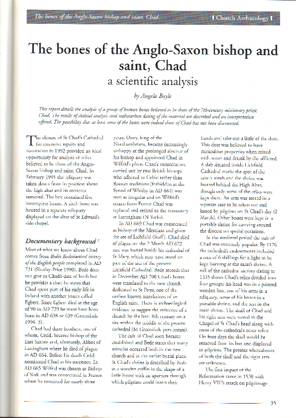 (PDF) The bones of the Anglo-Saxon bishop and saint, Chad