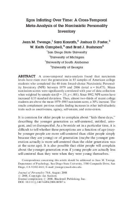 (PDF) Egos Inflating Over Time: A Cross-Temporal Meta-Analysis of the ...