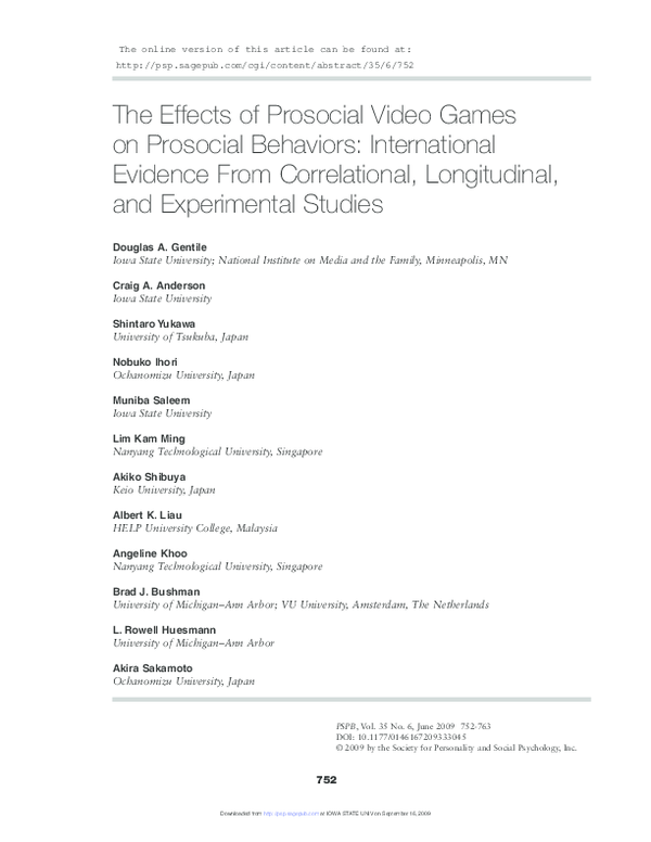 (PDF) The effects of prosocial video games on prosocial behaviors ...