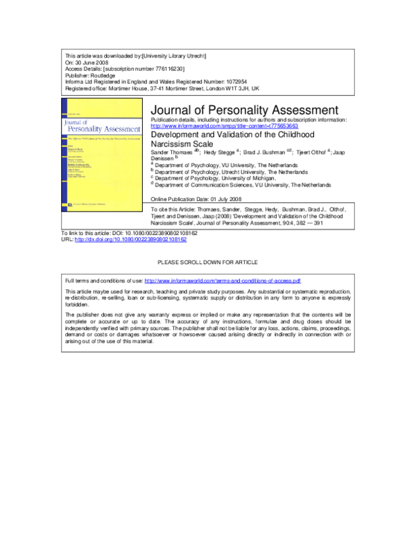 (PDF) Development and Validation of the Childhood Narcissism Scale