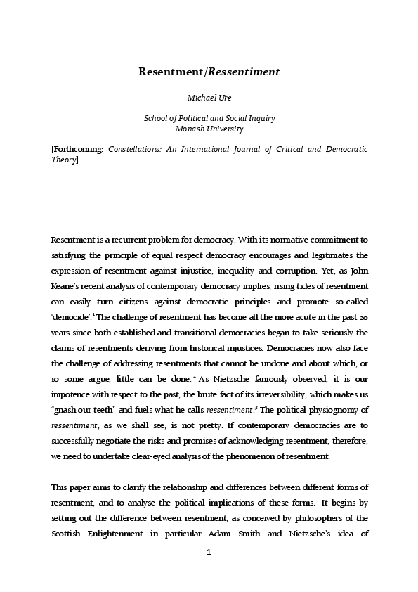 (PDF) Resentment/Ressentiment