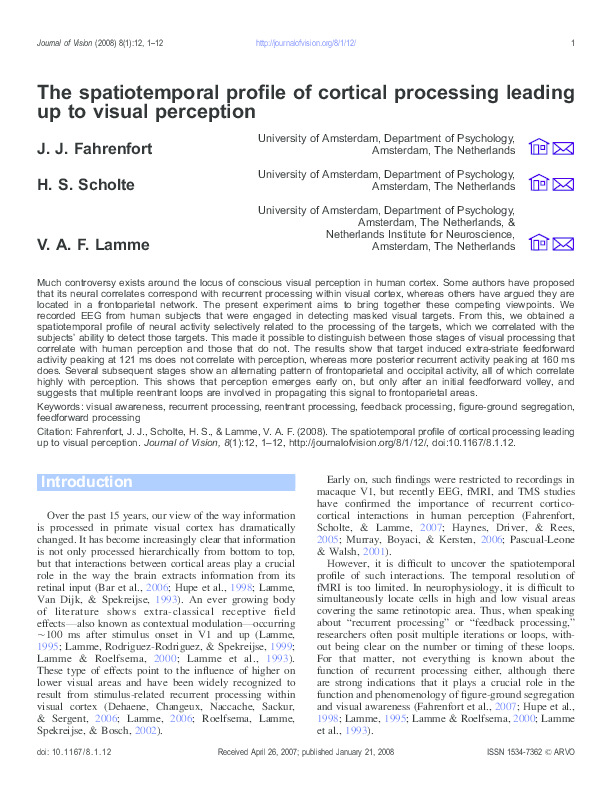 (PDF) The spatiotemporal profile of cortical processing leading up to ...