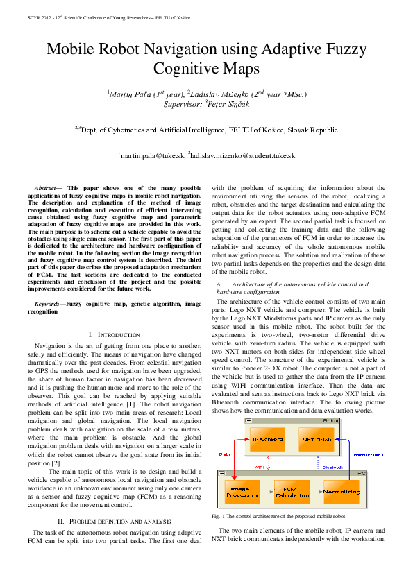 Pdf Mobile Robot Navigation Using Adaptive Fuzzy Cognitive Maps Martin Pala