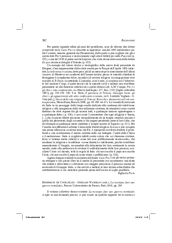 (PDF) Review of La mystique face aux guerres mondiales, sous la ...