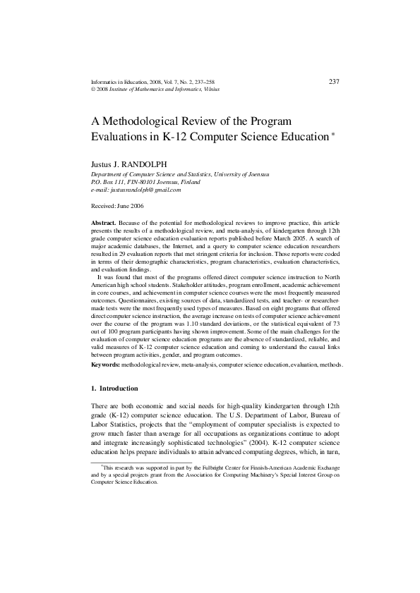 (PDF) A Methodological Review of the Program Evaluations in K-12 ...