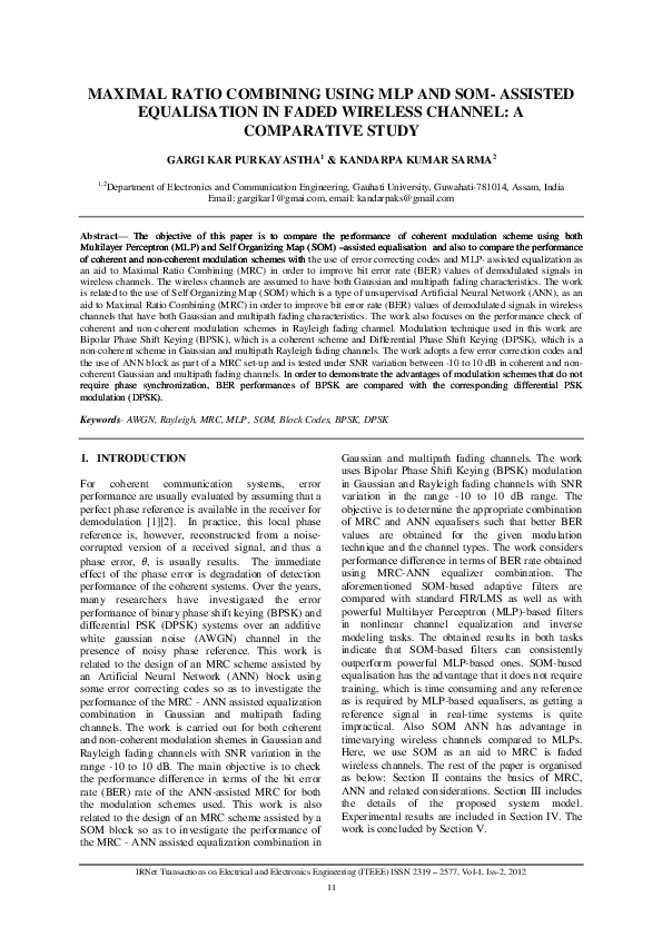 (PDF) MAXIMAL RATIO COMBINING USING MLP AND SOM-ASSISTED EQUALISATION IN FADED WIRELESS CHANNEL ...