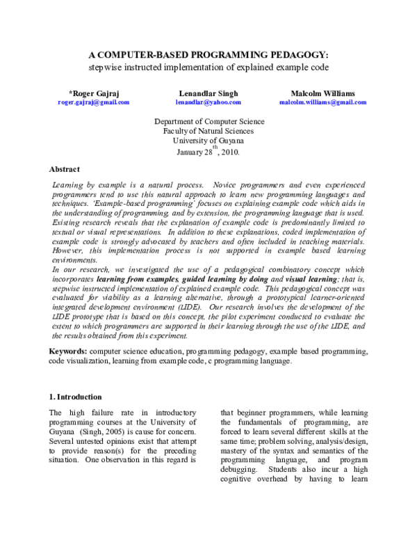 Pdf A Computer Based Programming Pedagogy Stepwise Instructed