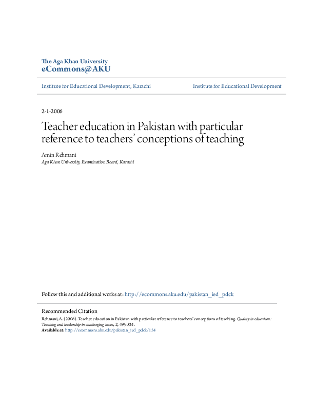 (PDF) Teacher education in Pakistan with particular reference to ...