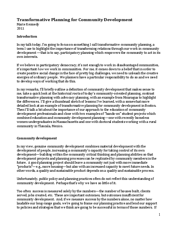 (DOC) Transformative Planning for Community Development