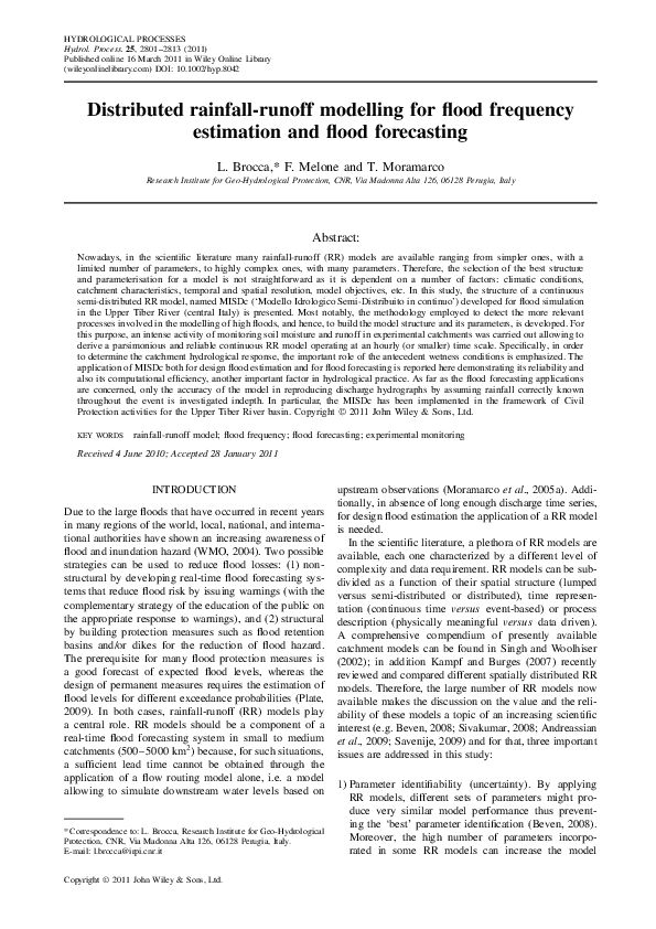 (PDF) Distributed rainfall‐runoff modelling for flood frequency estimation and flood forecasting