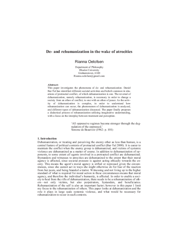 (PDF) De-and rehumanization in the wake of atrocities