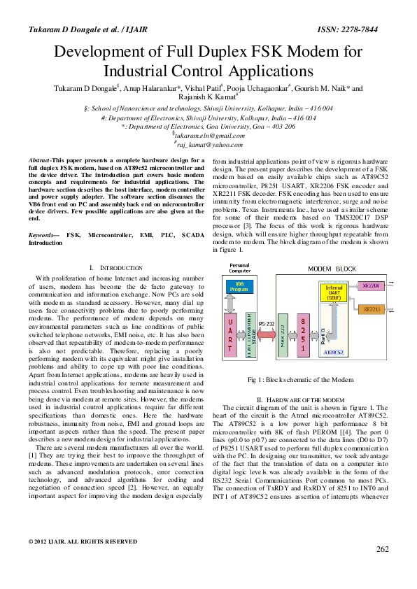 (PDF) Development of Full Duplex FSK Modem for Industrial Control ...