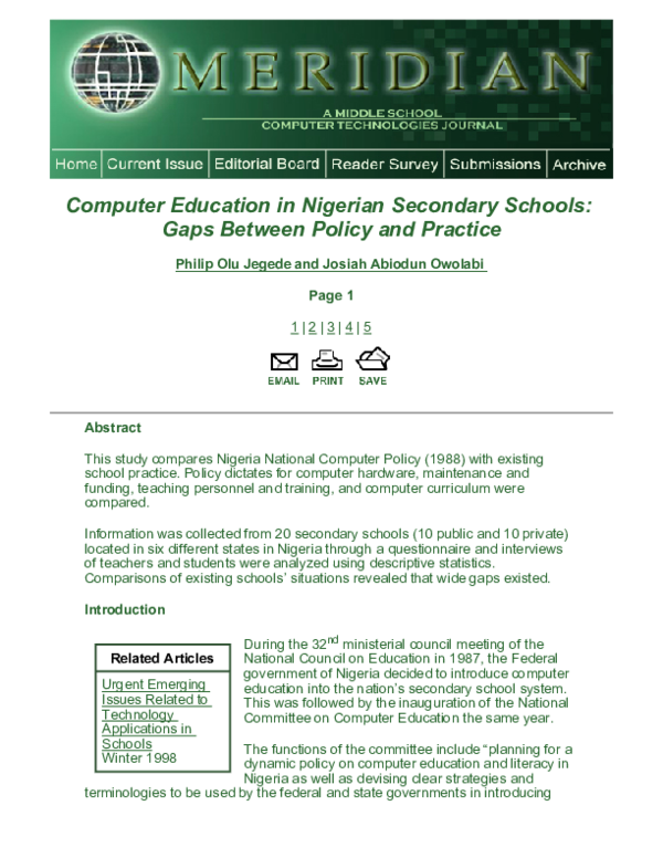 (PDF) Computer Education in Nigerian Secondary Schools: Gaps Between ...