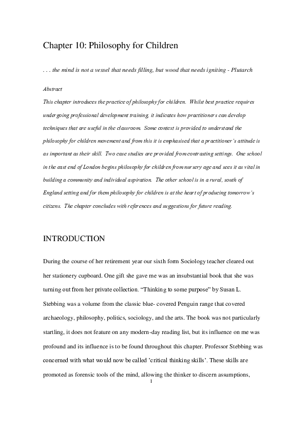 (DOC) Chapter 10: Philosophy for Children