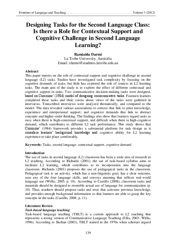 (PDF) Designing Tasks for the Second Language Class: ‎Is there a Role for ‎Contextual Support ...