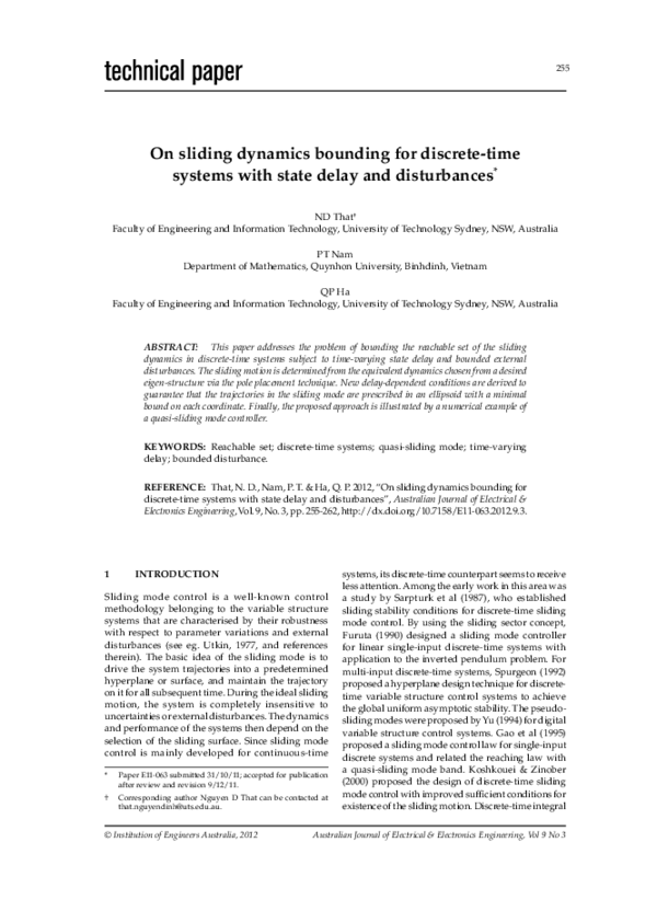 (PDF) On sliding dynamics bounding for discrete-time systems with state delay and disturbances