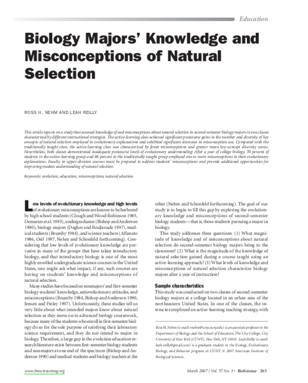 (PDF) Biology Majors' Knowledge and Misconceptions of Natural Selection