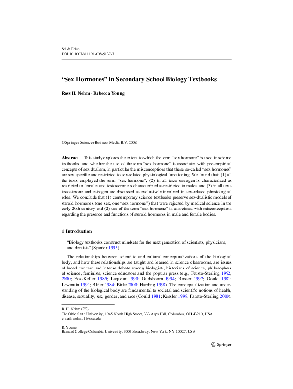 (PDF) “Sex Hormones” in Secondary School Biology Textbooks (PDF) “Sex Hormones” in Secondary School Biology Textbooks