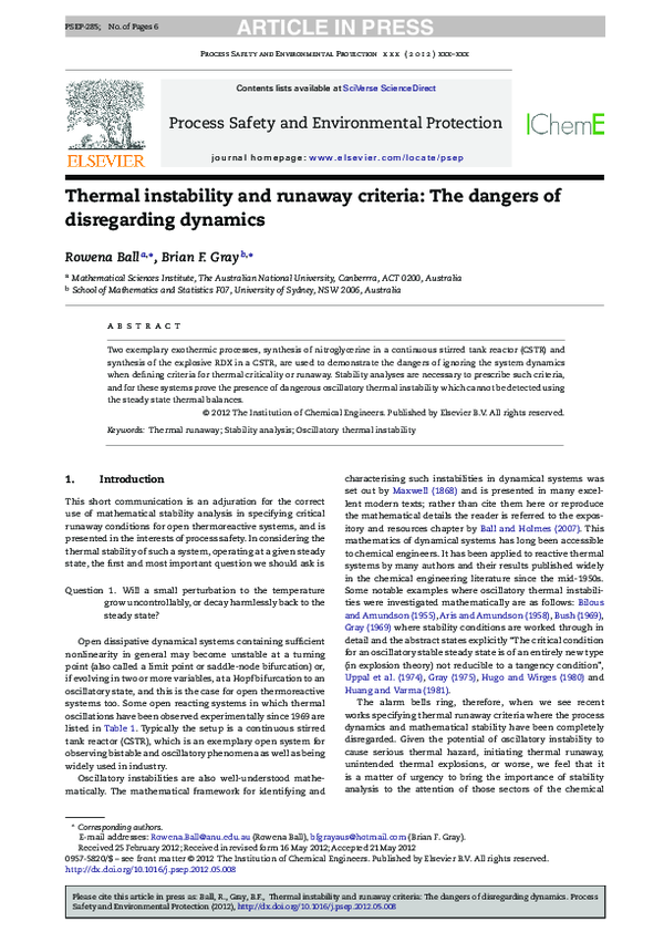 Thermal instability and runaway criteria: the dangers of disregarding ...