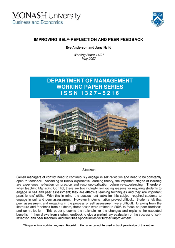 (PDF) IMPROVING SELF-REFLECTION AND PEER FEEDBACK