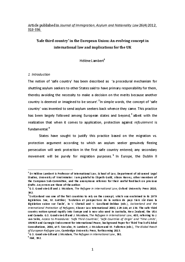 (PDF) 'Safe Third Country' in the European Union: An Evolving Concept ...
