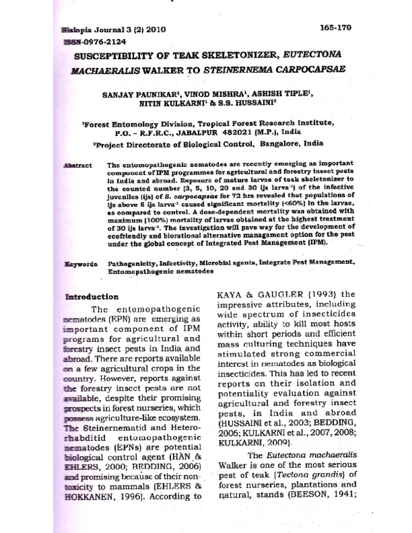 (PDF) Susceptibility of teak skeletonizer, Eutectona nachaeralis Walker ...