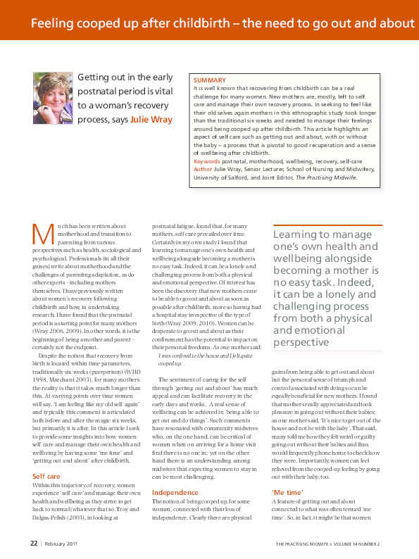 (PDF) Feeling cooped up after childbirth – the need to go out and about.
