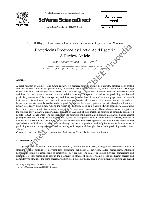 (PDF) Bacteriocins Produced by Lactic Acid Bacteria A Review Article