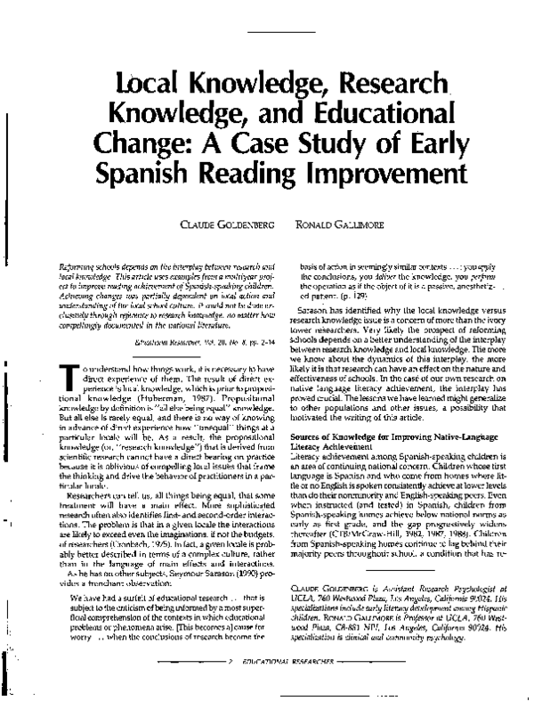 (PDF) Local knowledge, research knowledge, and educational change: A ...