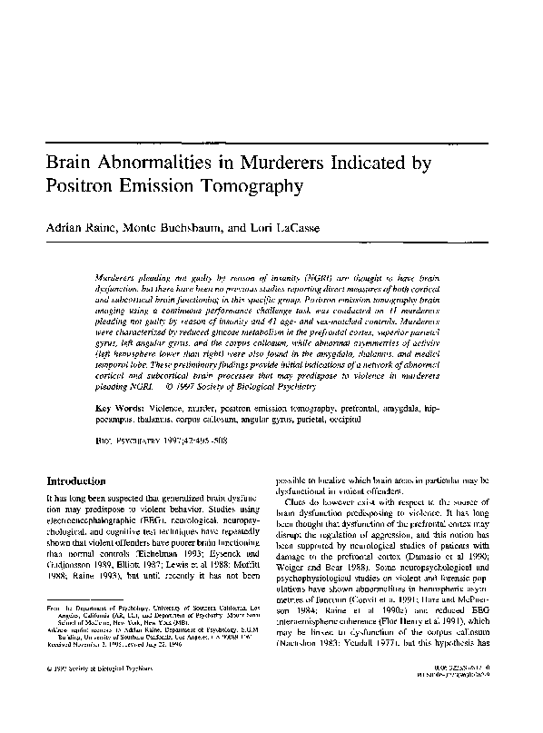 (PDF) Brain abnormalities in murderers indicated by positron emission ...